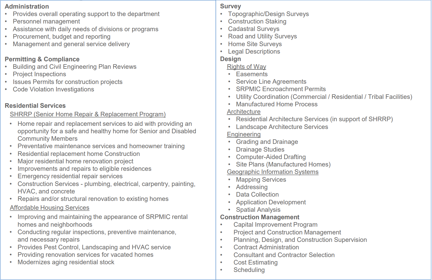 Divisions, Programs, and Services - SRPMIC